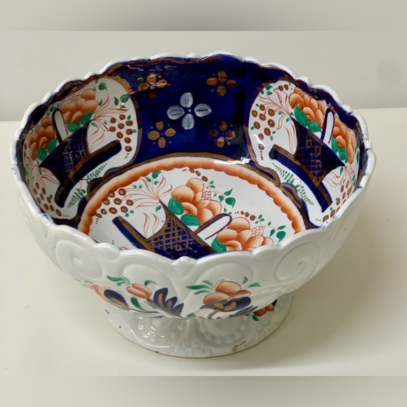 Art | 19th Century Antique Gaudy Welsh Flower Basket Pattern Pedestal ...